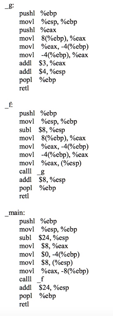 SOLVED: ?The C code given below produces the following x86 assembly. Draw the stack frames for ...