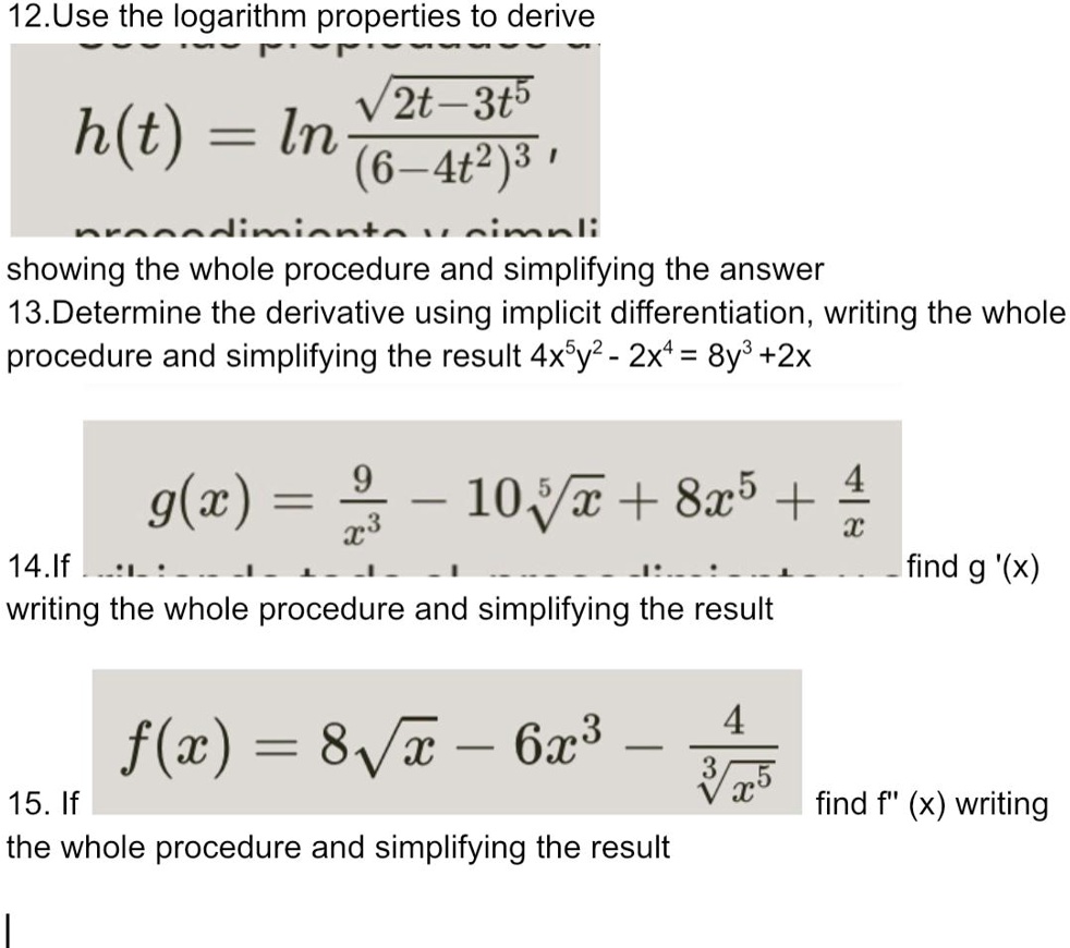 12use the logarithm properties to derive v2t 3t5 ht ln 6...