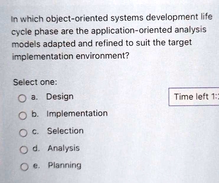 Solved In Which Object Oriented Systems Development Life Cycle Phase Are The Application