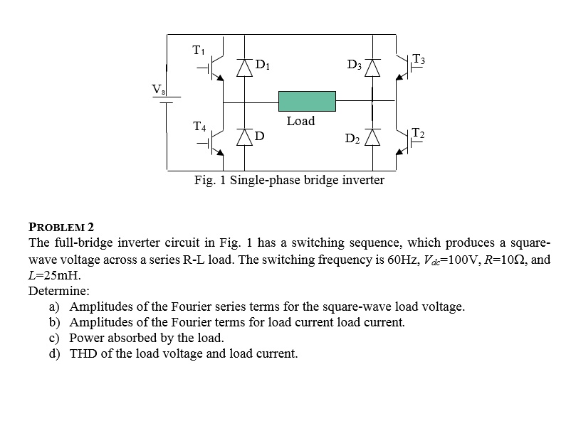 SOLVED: Fig. 1 Single-phase bridge inverter PROBLEM 2: The full-bridge inverter circuit in Fig ...