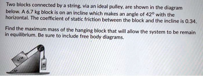 SOLVED: Two blocks connected by a string, via an ideal pulley, are shown in the 'diagram below ...