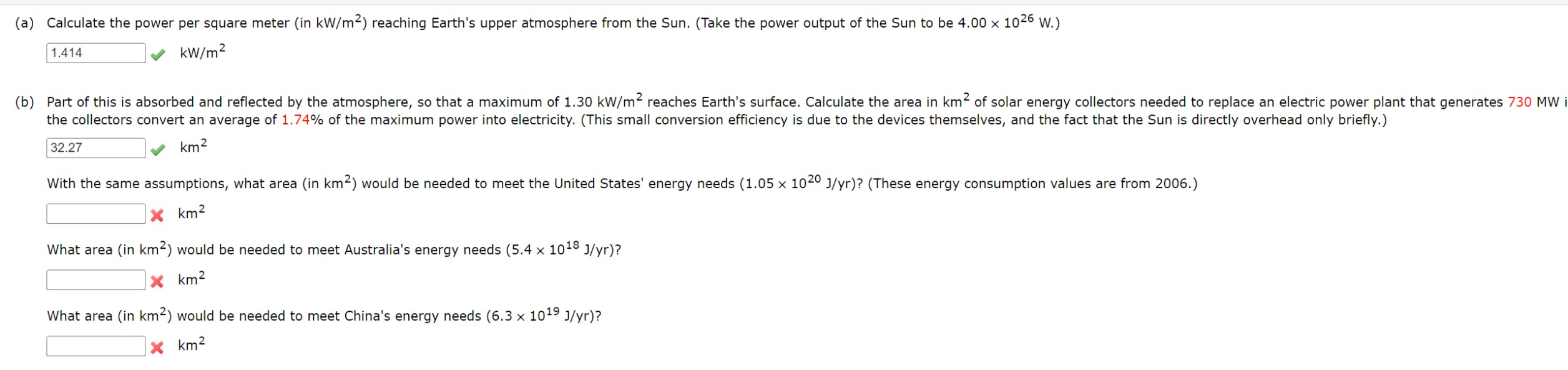 SOLVED: (a) Calculate the power per square meter (in kW / m^2 ...