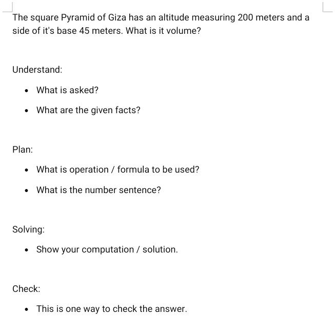SOLVED: The square Pyramid of Giza has an altitude measuring 200 meters ...