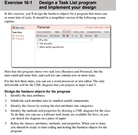 Exercise 16-1 Design a Task List program and implement your design In ...