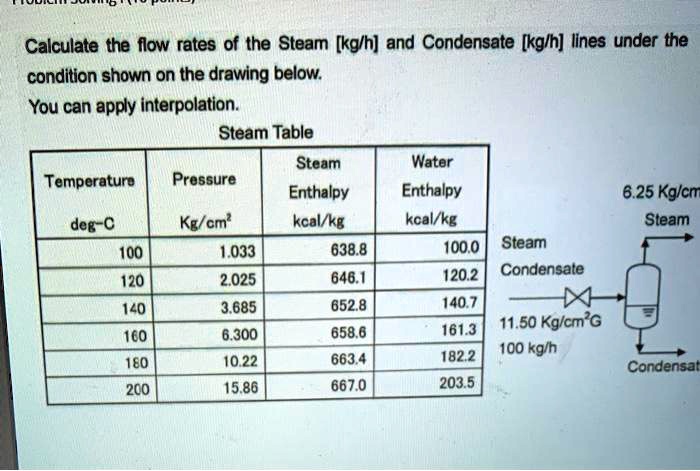 Calculate the flow rates of the Steam [kg/h] and Condensate [kg/h ...