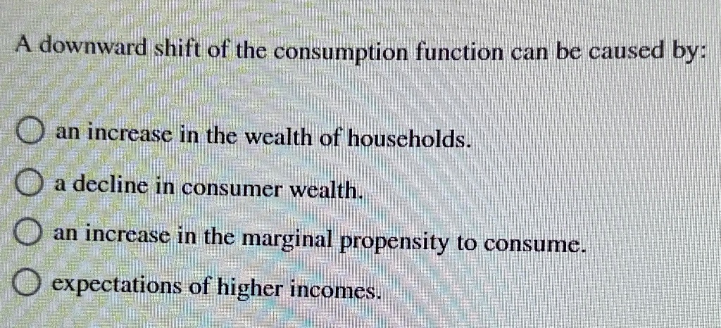 a downward shift of the consumption function can be caused by an ...