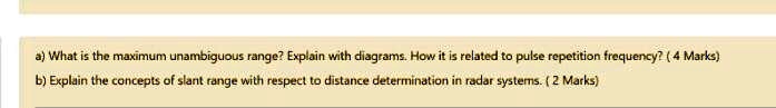 SOLVED: a) What is the maximum unambiguous range? Explain with diagrams. How is it related to ...