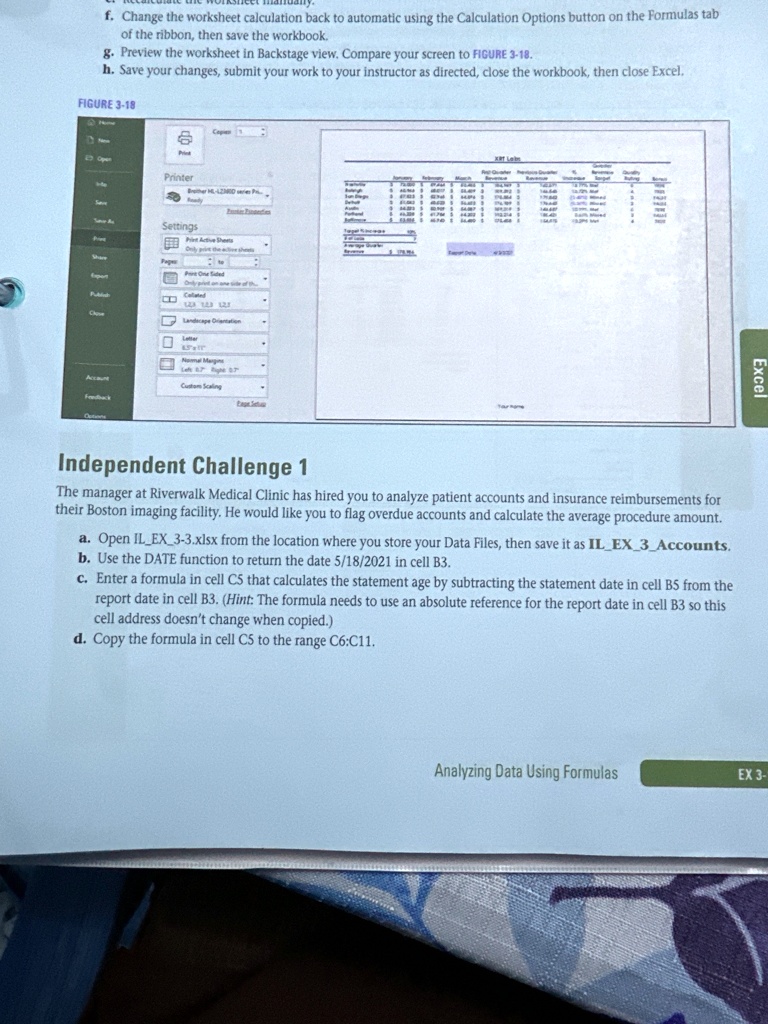 f. Change the worksheet calculation back to automatic using the ...