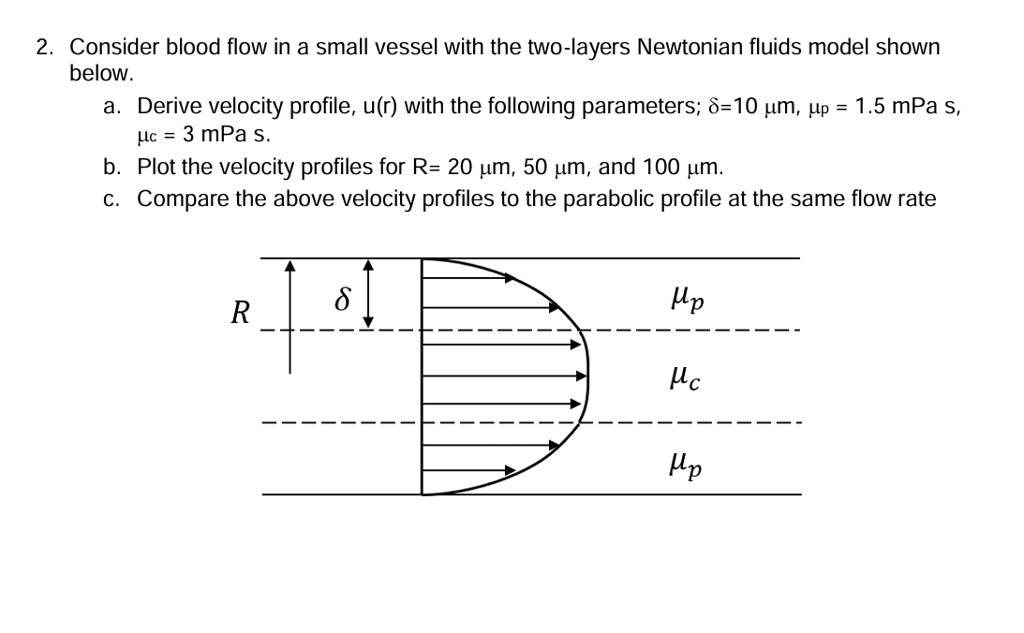 2 consider blood flow in a small vessel with the two layers newtonian ...