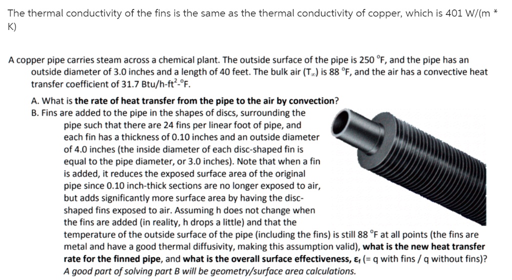 The thermal conductivity of the fins is the same as the thermal ...