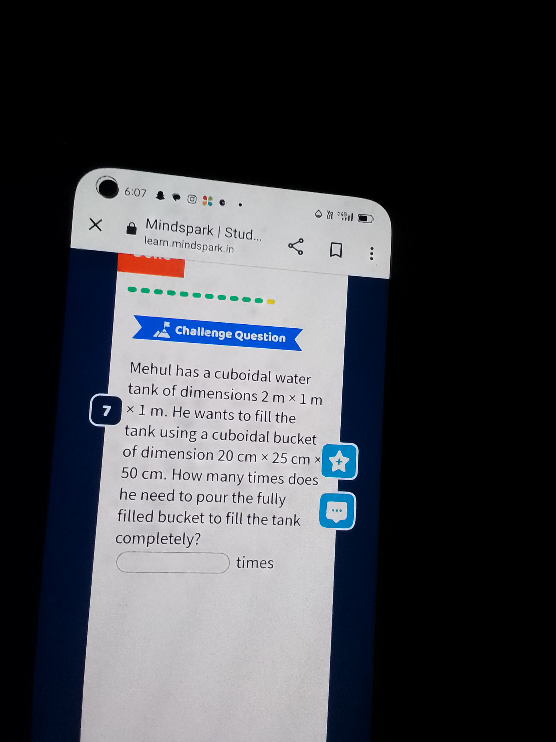 6: 07 (?) 8 ∘ Vo =46 Mindspark / Stud... learn.mindspark.in Challenge ...