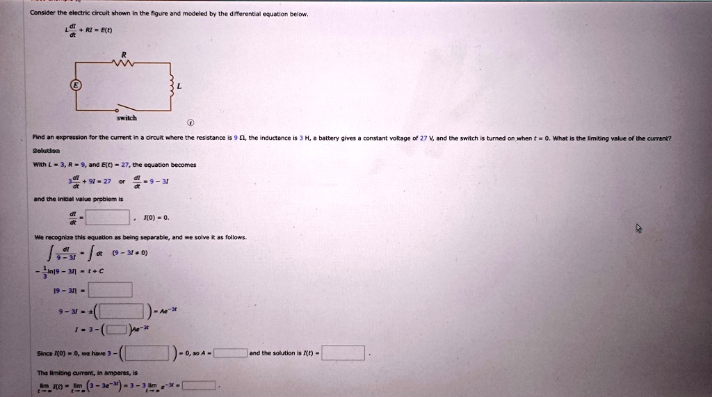 Consider the electric circuit shown in the figure and modeled by the differential equation below ...