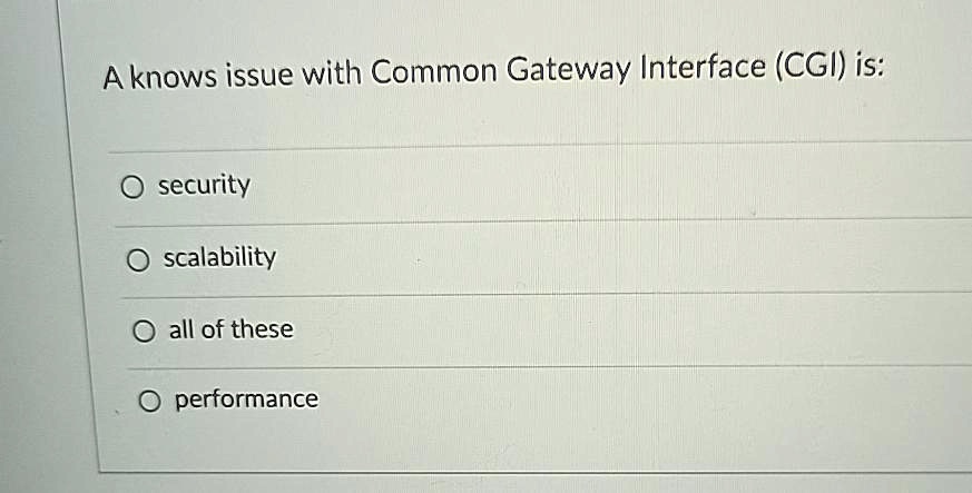 SOLVED: A known issue with Common Gateway Interface (CGI) is ...