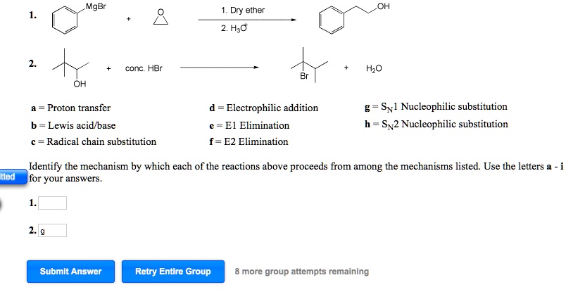 MgBr 1. 2. + conc. HBr OH OH 1. Dry ether 2. H3O^+ H2O Br a = Proton ...