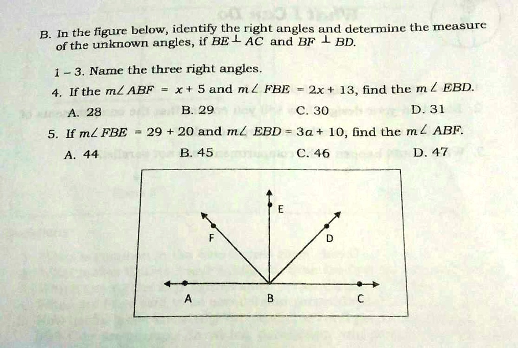 SOLVED: 'pasagot po please math po ito B. In the figure below, identify the right angles and ...