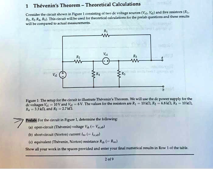 SOLVED: Thevenin's Theorem Theoretical Calculations Consider the ...