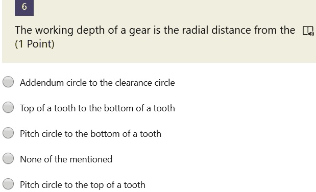 6 The working depth of a gear is the radial distance from the (1 Point ...