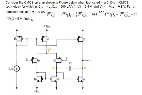 Consider the CMOS op amp shown in Figure below when fabricated in 13-um ...