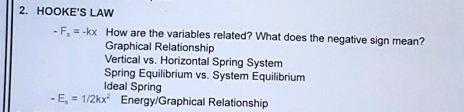SOLVED: HOOKE'S LAW: kx - How are the variables related? What does the ...