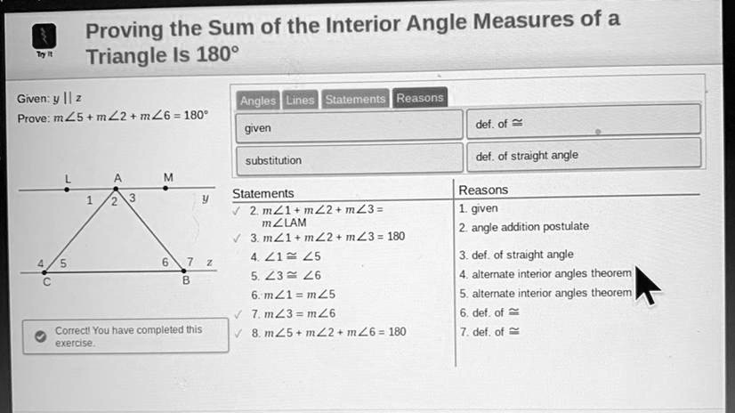 SOLVED: Proving the Sum of the Interior Angle Measures of a Triangle Is ... SOLVED: Proving the Sum of the Interior Angle Measures of a Triangle Is ...