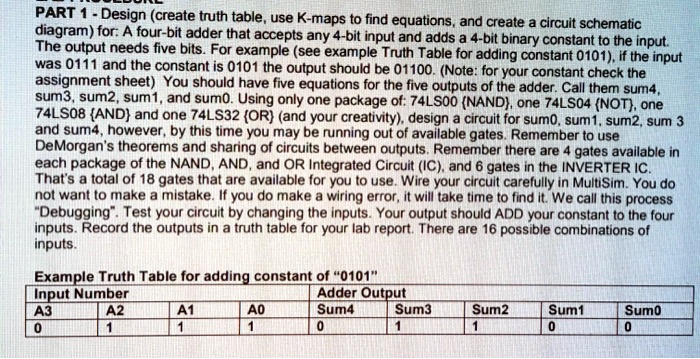 Solved Part 1 Design Create Truth Table Use K Maps To Find Equations And Create A Circuit 3032