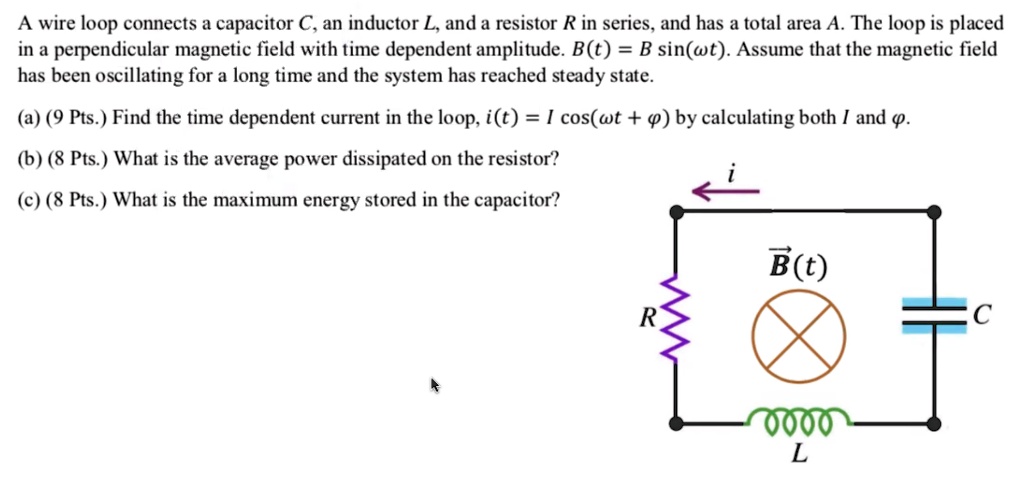 SOLVED: A wire loop connects a capacitor C, an inductor L, and a resistor R in series, and has a ...