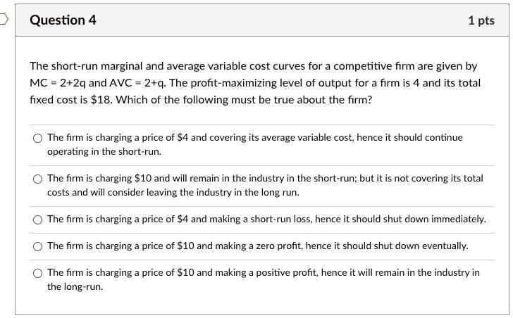 SOLVED: The short-run marginal and average variable cost curves for a ...