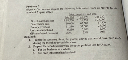 Problem 5 Gigantic Corporation obtains the following information from ...