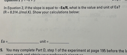 in equation 2 if the slope is equal to ear what is the value and unit ...