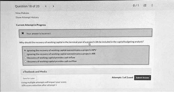 SOLVED: Question 18 of 20 View Policies Show Attempt History Current ...
