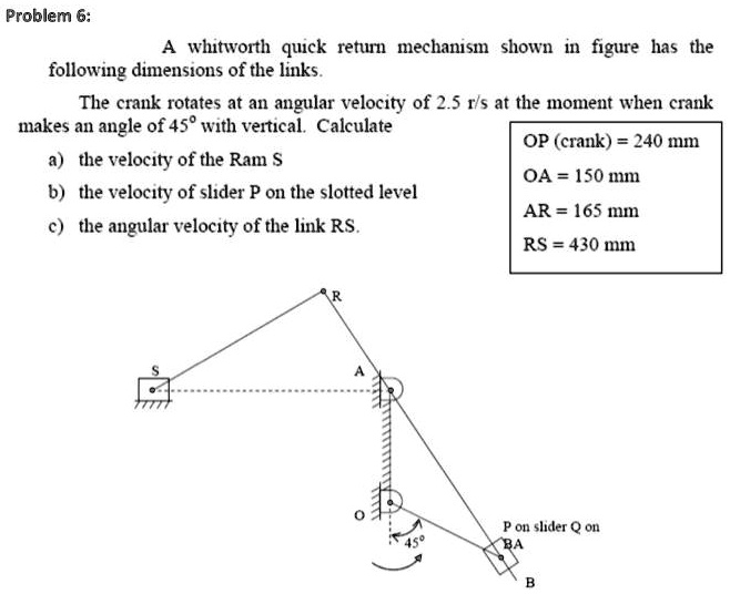 Problem 6: A whitworth quick return mechanism shown in figure has the following dimensions of ...