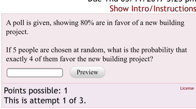 SOLVED: Show Intro/ Instructions A poll is given; showing 80% are in favor of a new building ...