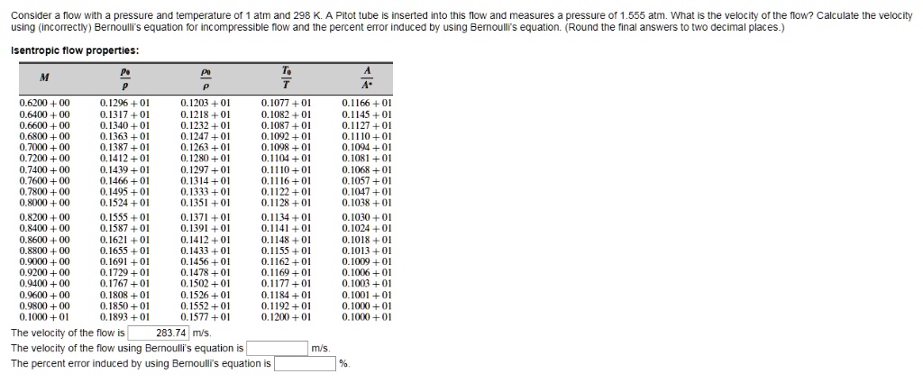 consider a flow with a pressure and temperature of 1 atm and 298 k a ...