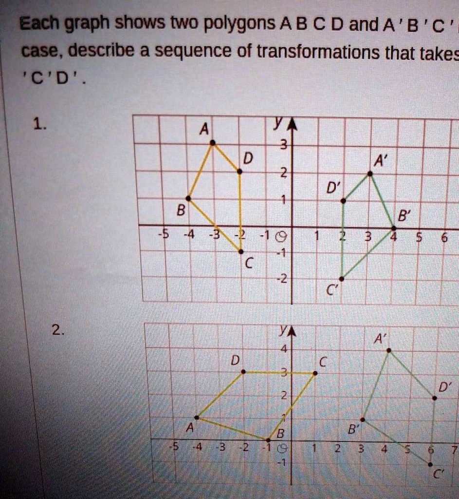 SOLVED: Each graph shows two polygons ABCD and A'B'C'D. In each case, describe a sequence of ...
