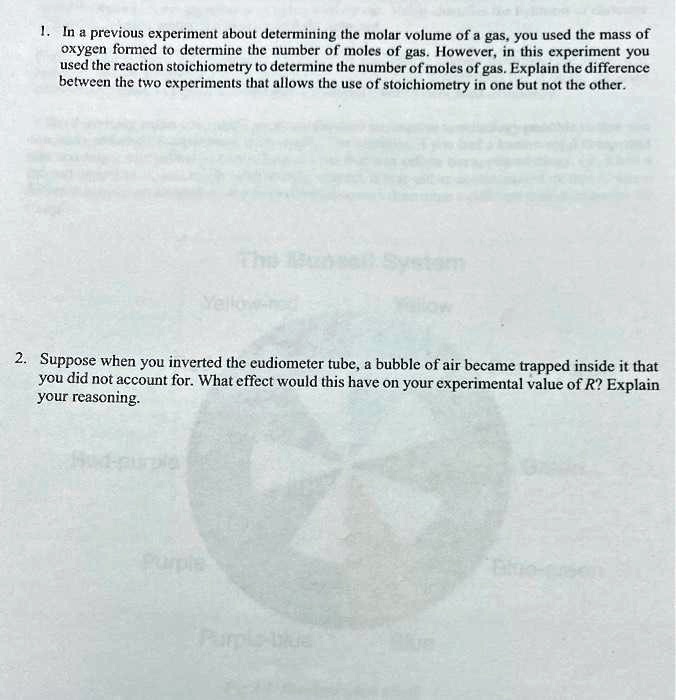 SOLVED: Previous experiment about determining the molar volume of a gas ...