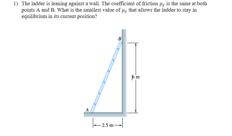 1) The ladder is leaning against a wall. The coefficient of friction is ...