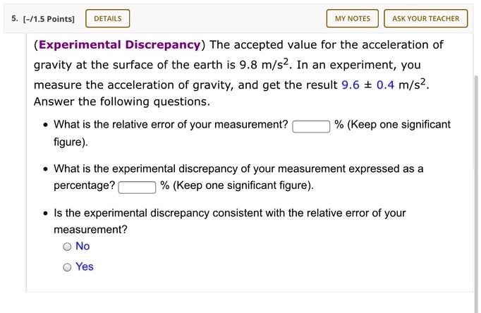 SOLVED: [-M1. Points] DETAILS MY NOTES ASK YOUR TEACHER (Experimental ...