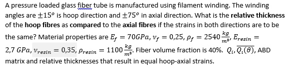 SOLVED: A pressure loaded glass fiber tube is manufactured using ...
