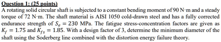 SOLVED: Ouestion 1: (25 points) A rotating solid circular shaft is ...