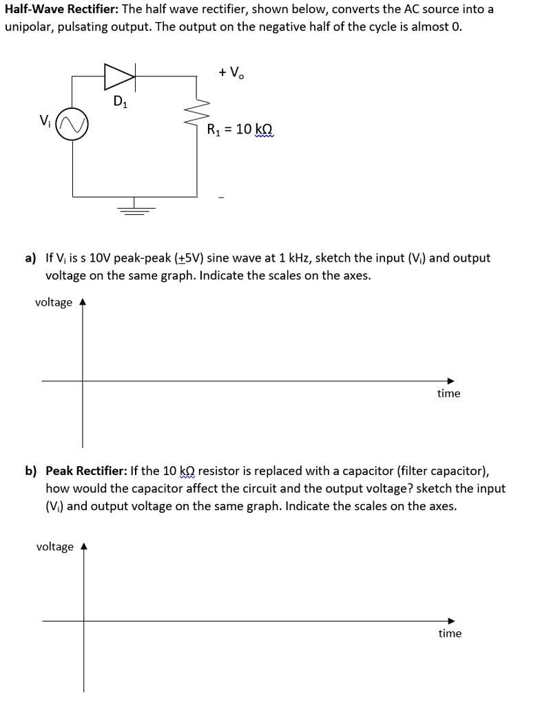 SOLVED: Half-Wave Rectifier: The half-wave rectifier, shown below, converts the AC source into a ...