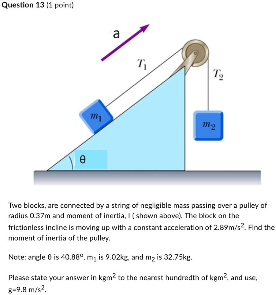 Question 13 (1 point) a T1 T2 ? m1 m2 Two blocks, are connected by a ...