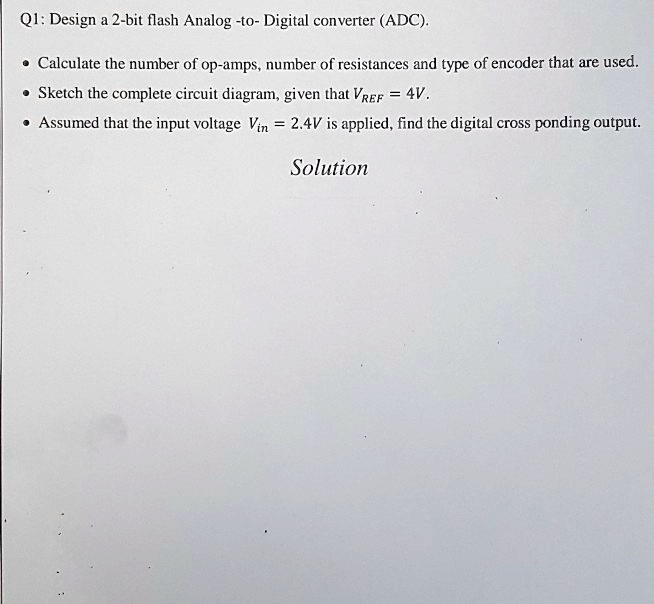 SOLVED: Q1: Design a 2-bit flash Analog-to-Digital converter (ADC). Calculate the number of op ...