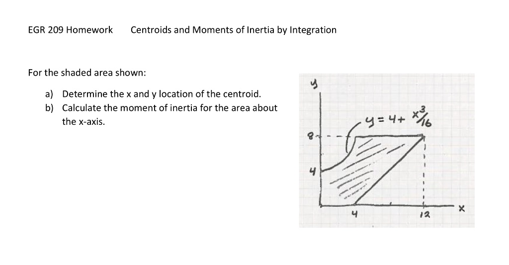 EGR 209 Homework Centroids and Moments of Inertia by Integration For the shaded area shown: a ...