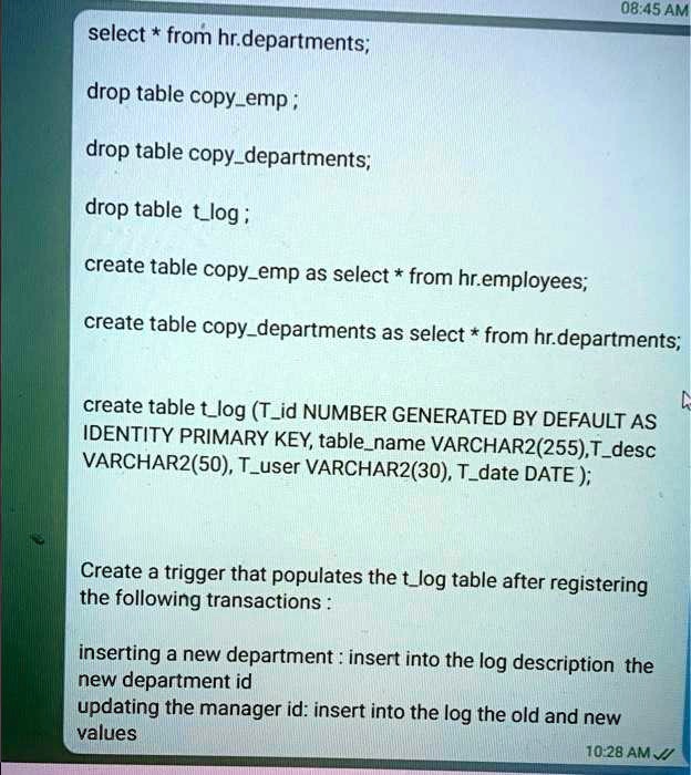 [GET ANSWER] select * from hr.departments; drop table copyemp; drop ...