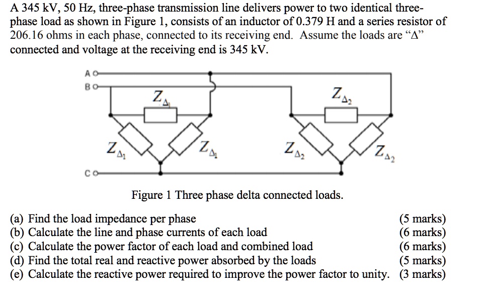 SOLVED: A 345 kV, 50 Hz, three-phase transmission line delivers power to two identical three ...