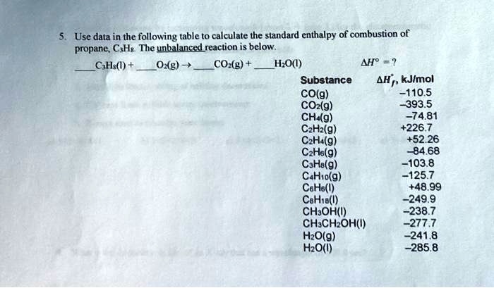 5. Use data in the following table to calculate the standard enthalpy ...
