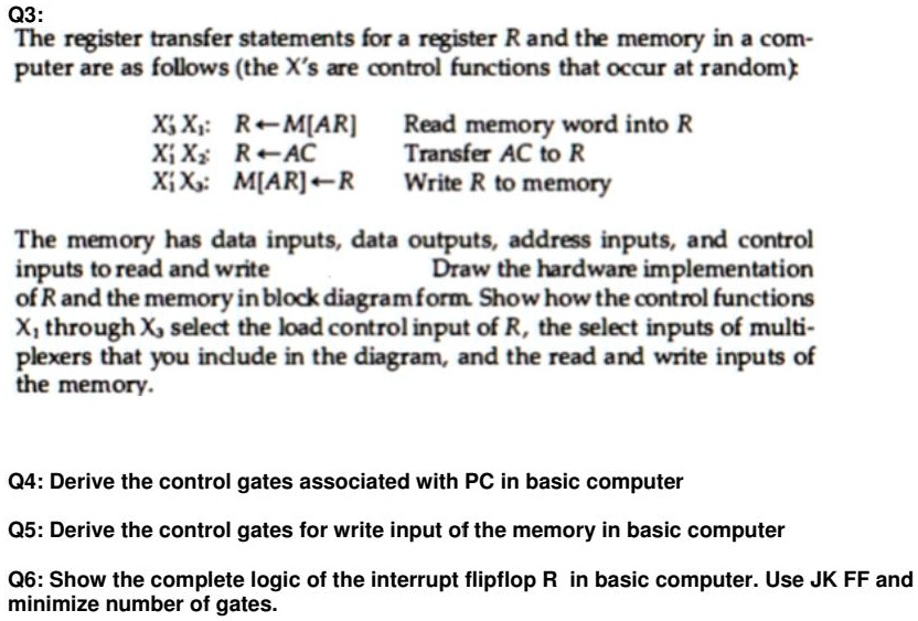 Solved Q3 The Register Transfer Statements For A Register R And The Memory In A Computer Are