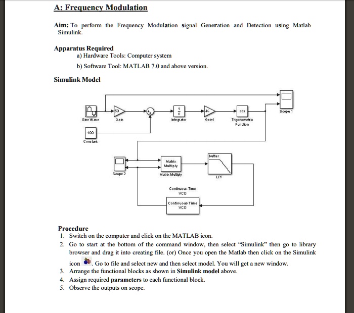 Solved Title Frequency Modulation Signal Generation And Detection Using Matlab Simulink Aim 4376