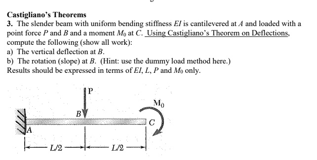 SOLVED: Castigliano's Theorems 3: The slender beam with uniform bending ...