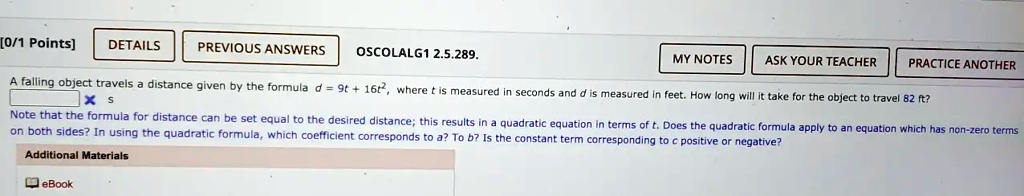 SOLVED: A falling object travels a distance given by the formula d = 9t ...